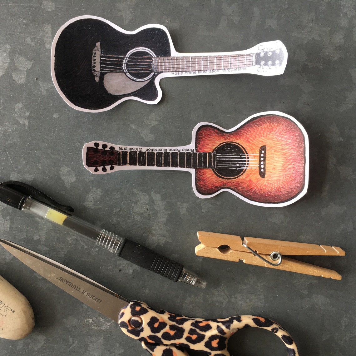 Guitar Sticker Pack 2 Vinyl Stickers With Acoustic Electric - Etsy