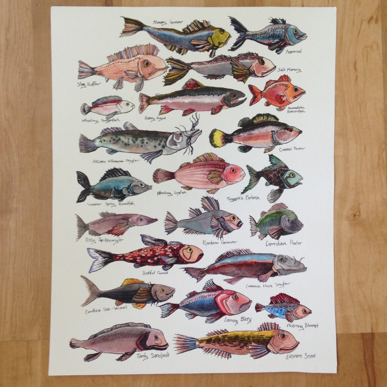 Field Guide of Imaginary Fish Art Print Original Ink and | Etsy
