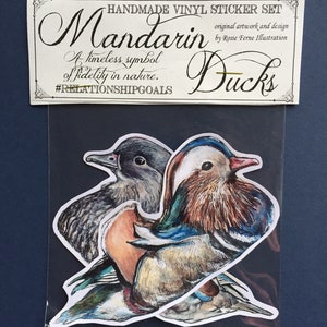 Mandarin Duck Sticker 2 Pack, Male and Female Duck Couple, Couple Gift ...