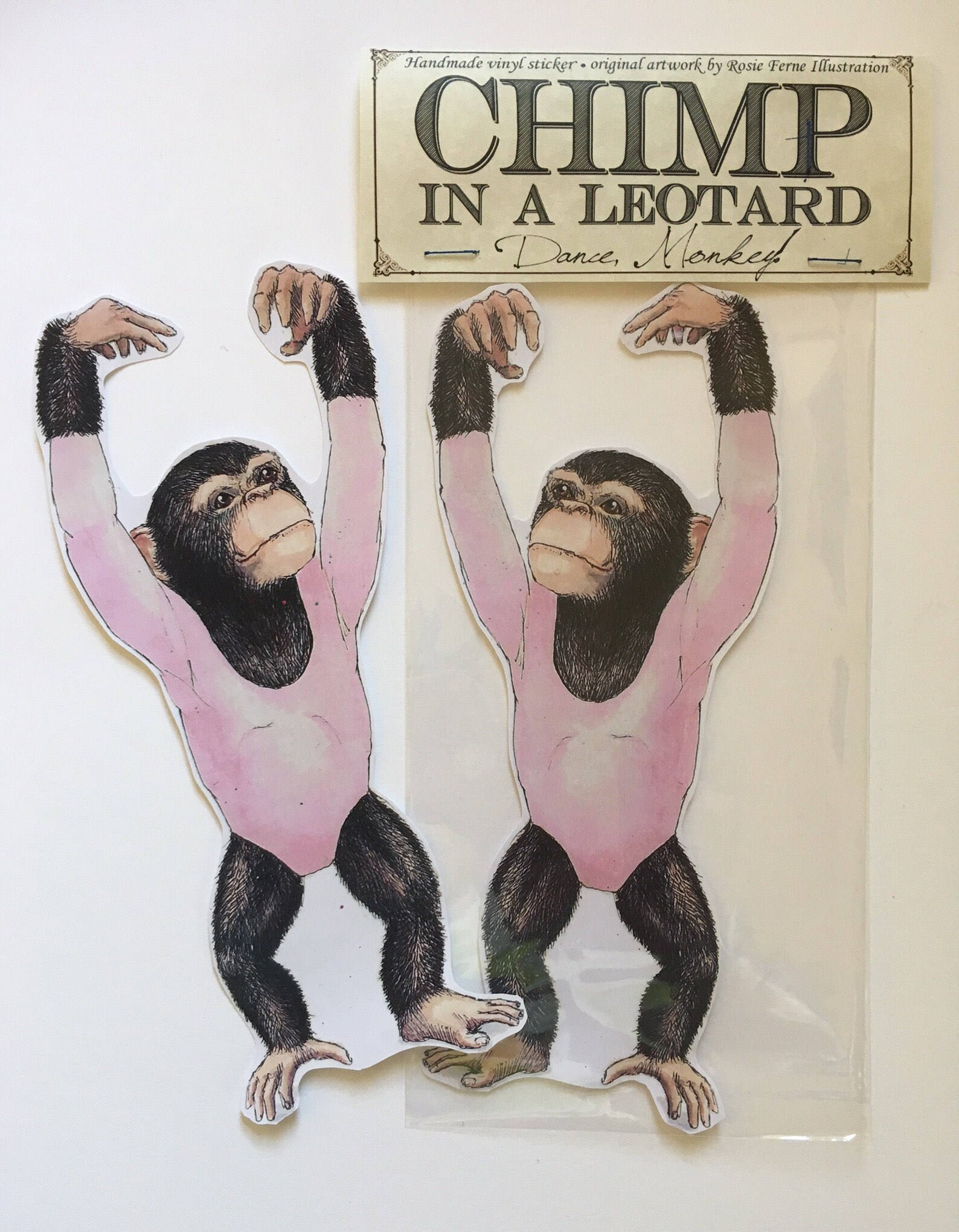 Chimp in A Leotard Handmade Vinyl Sticker, Dancing Monkey Ballerina ...
