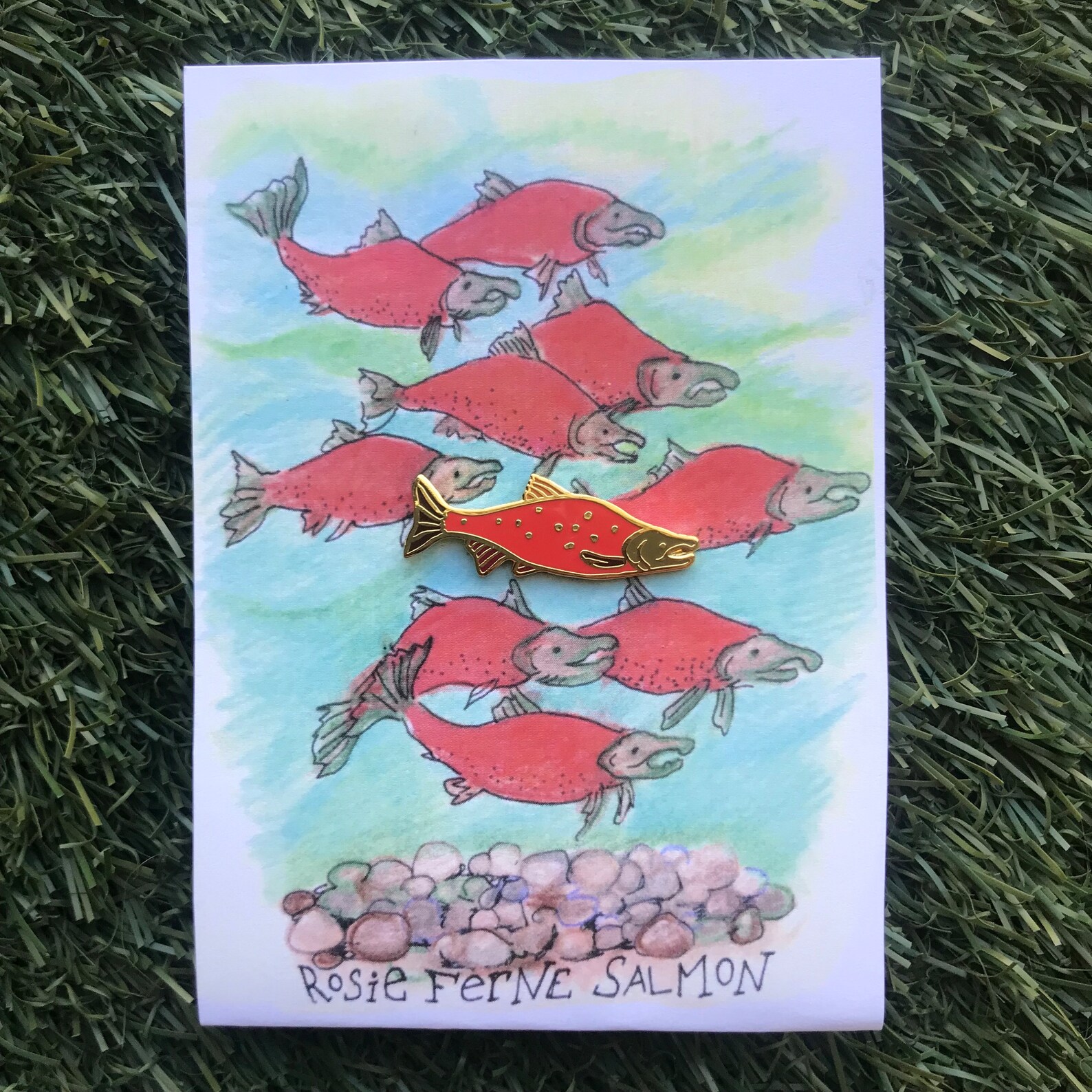 Sockeye Salmon Pin, Hard Enamel Lapel Pin With Gold Metal Butterfly ...