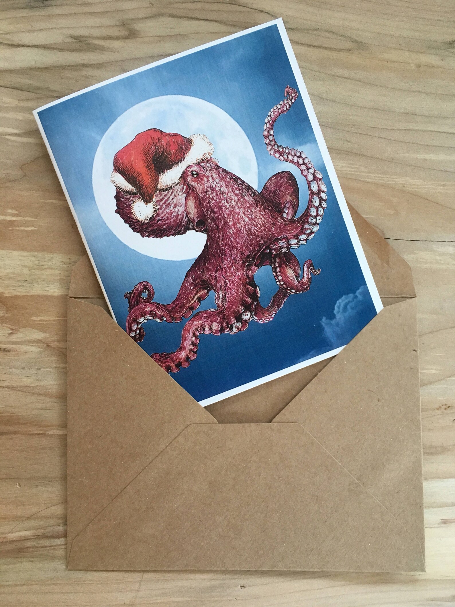 Santa Octopus believe Christmas Holiday Card | Etsy