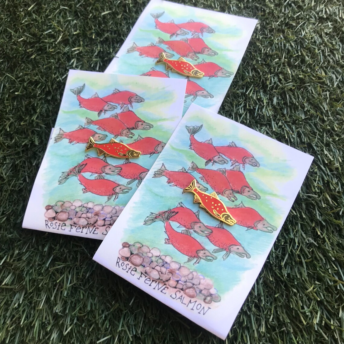 Sockeye Salmon Pin, Hard Enamel Lapel Pin With Gold Metal Butterfly ...