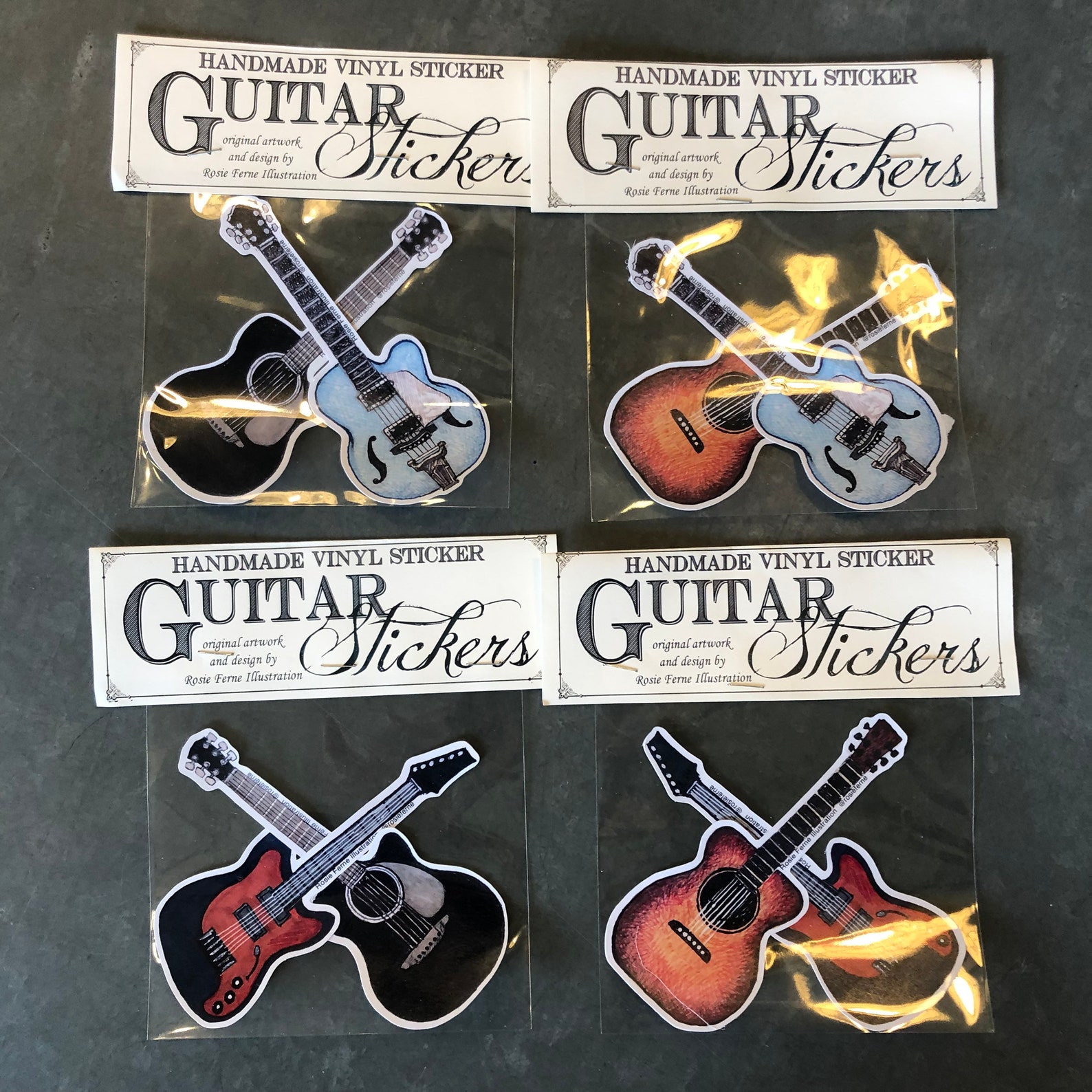Guitar Sticker Pack 2 Vinyl Stickers With Acoustic Electric - Etsy
