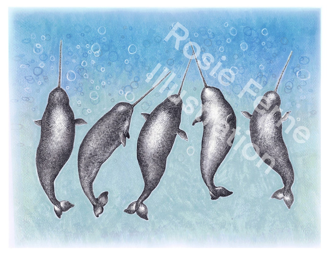 Narwhal Party Art Print, Handmade Original Dancing Narwhals Unicorn ...