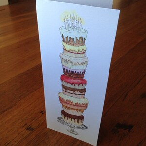 Birthday Card Extra Tall Card With Birthday Cake Stack Illustration - Etsy