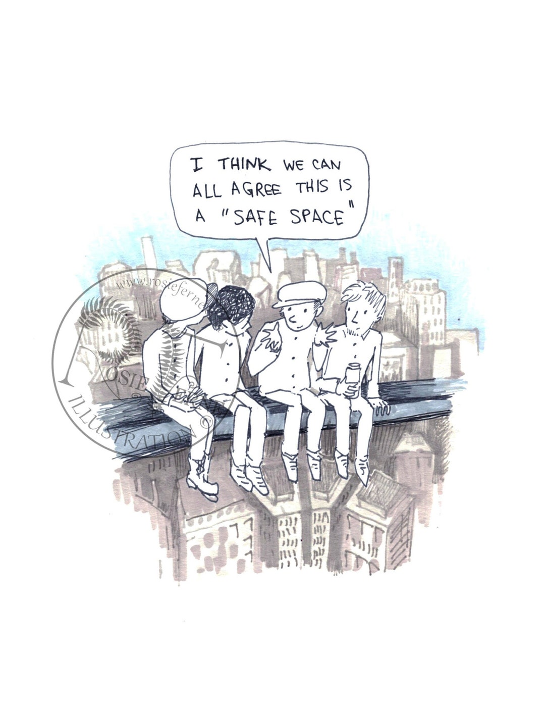 A Safe Space Fine Art Print, Original Funny Construction Crane Comic ...