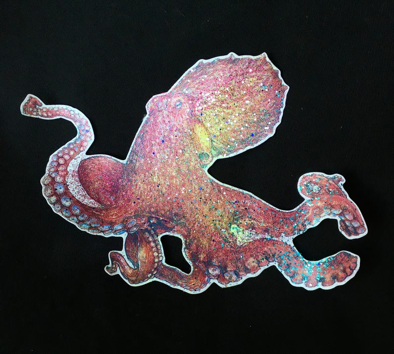 Octopus Sticker- Vinyl Sticker, Pacific Giant Octopus, Handmade ...