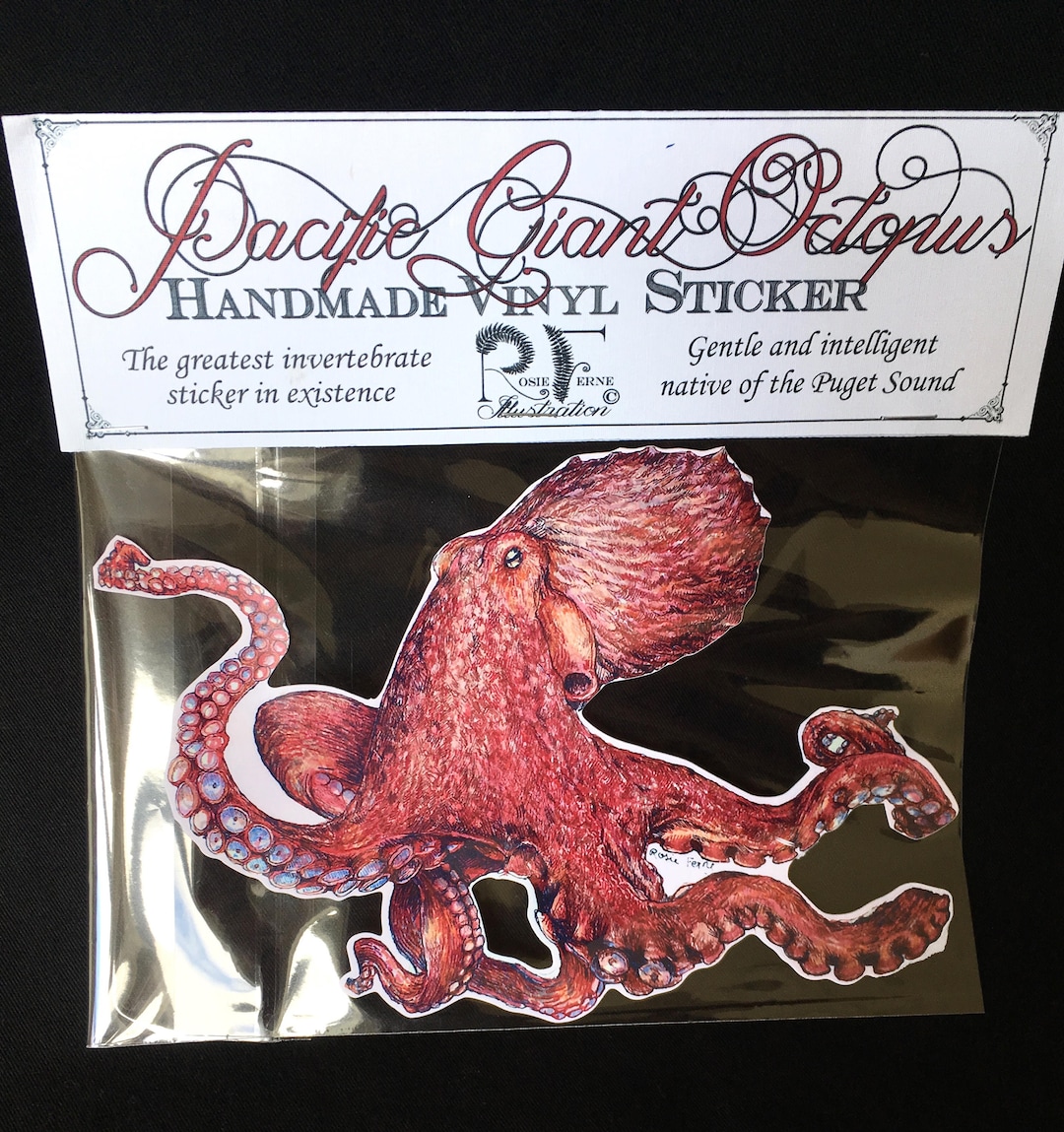 Octopus Sticker- Vinyl Sticker, Pacific Giant Octopus, Handmade ...