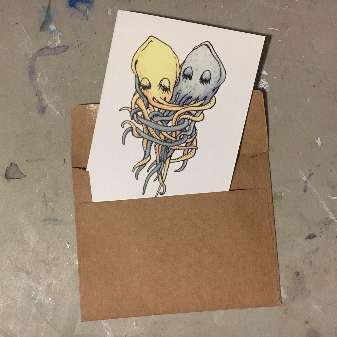 Squid Hug Card, Blank Inside, Original Art by Rosie Ferne Illustration ...