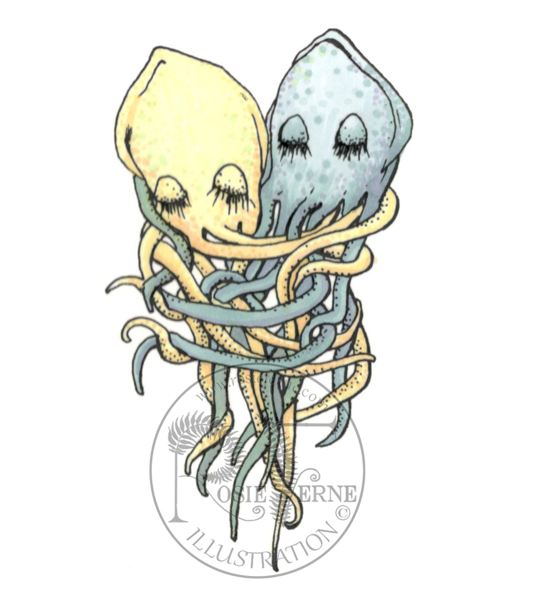 Squid Hug Card Blank Inside Original Art by Rosie Ferne - Etsy