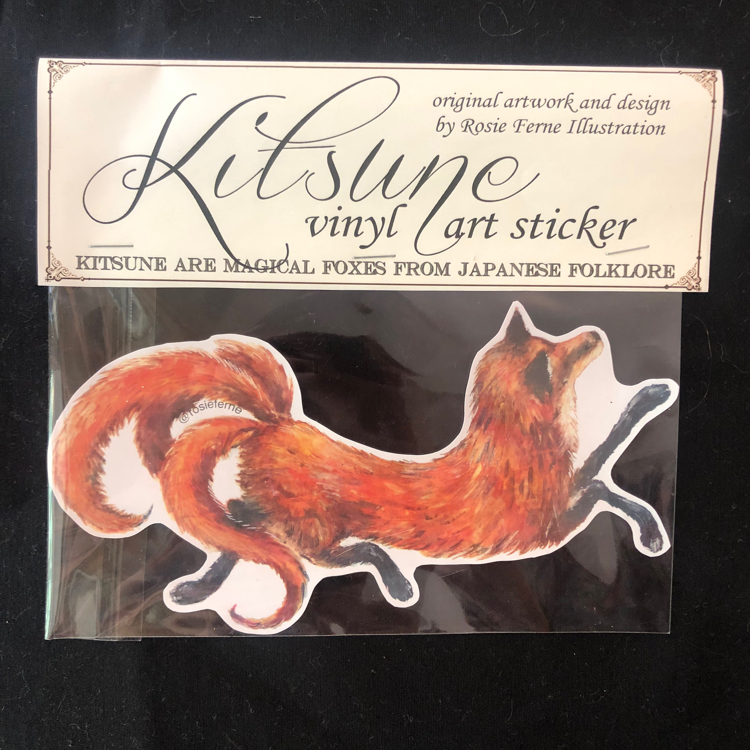 Kitsune Fox Vinyl Sticker, Handmade Original Artwork by Rosie Ferne ...