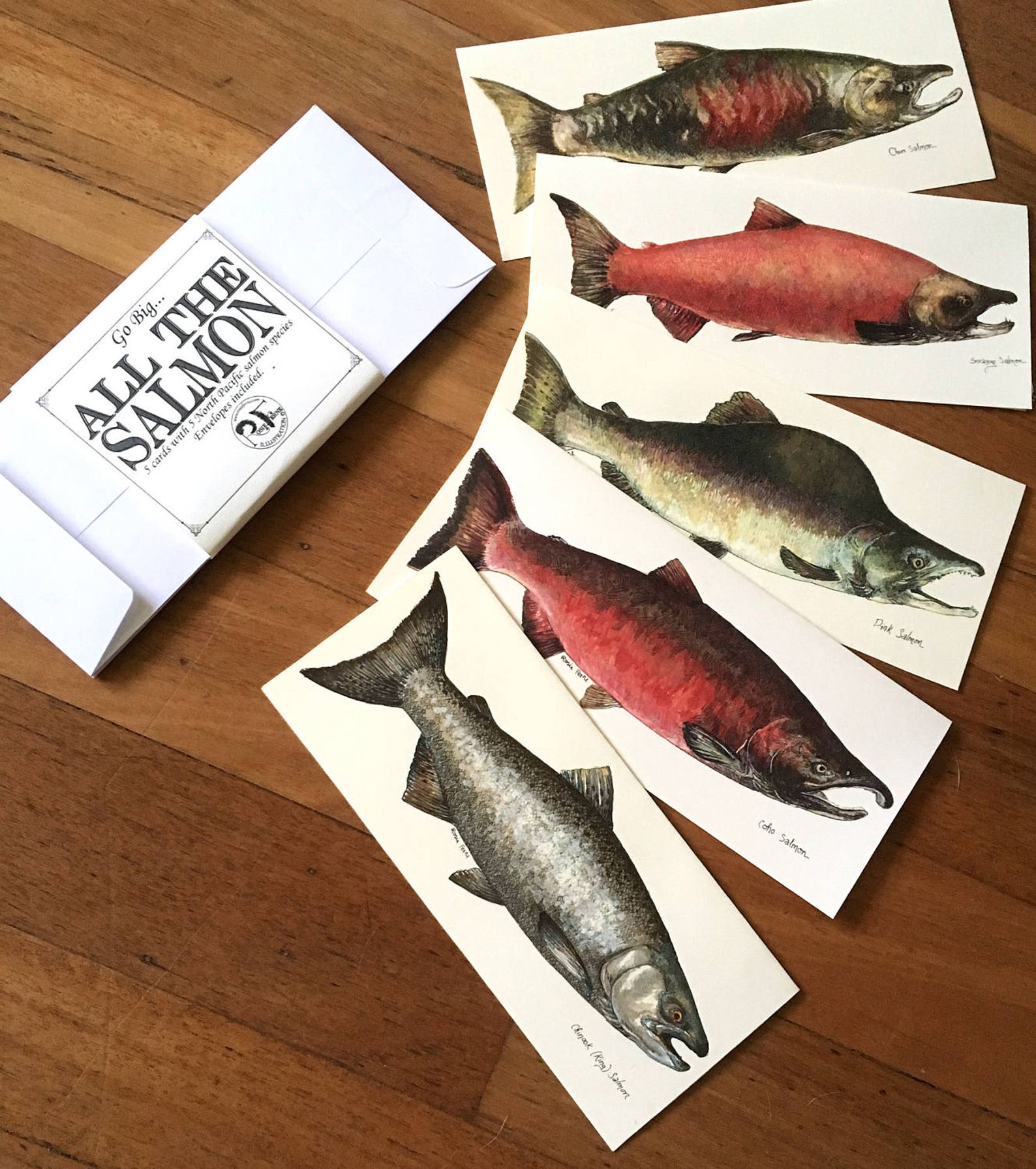 Salmon Card Set, 5 Card Gift Set With Sockeye, King, Coho, Pink, and ...
