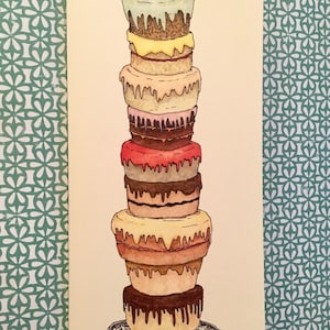 Birthday Card Extra Tall Card With Birthday Cake Stack Illustration - Etsy