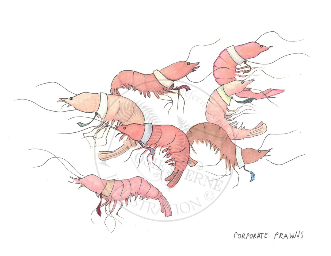 Corporate Prawns Comic Fine Art Print, Original Artwork Cartoon Drawing ...