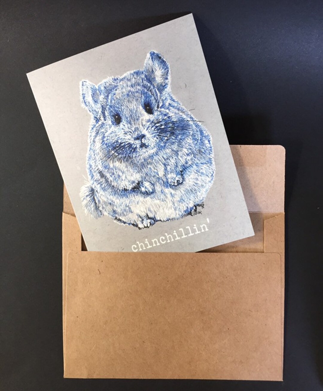 Chinchilla Card, "chinchillin" Text, Blank Inside, Original Art by ...