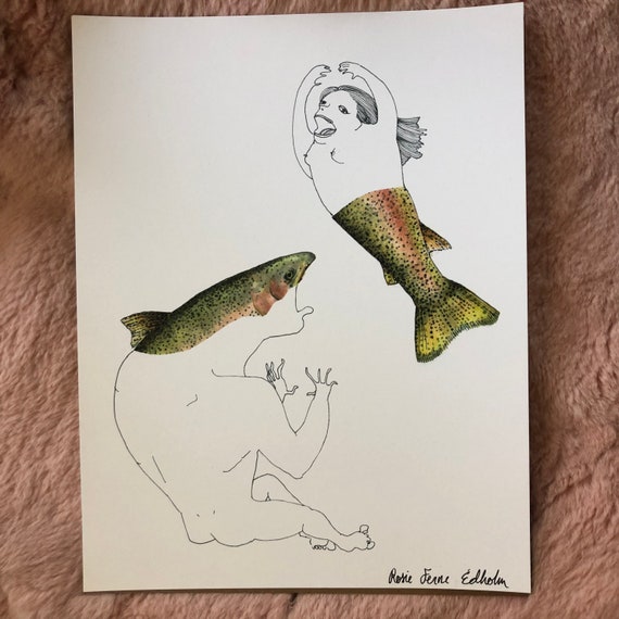 Trout Mermaid and Merman Art Print Funny Collage Artwork With - Etsy
