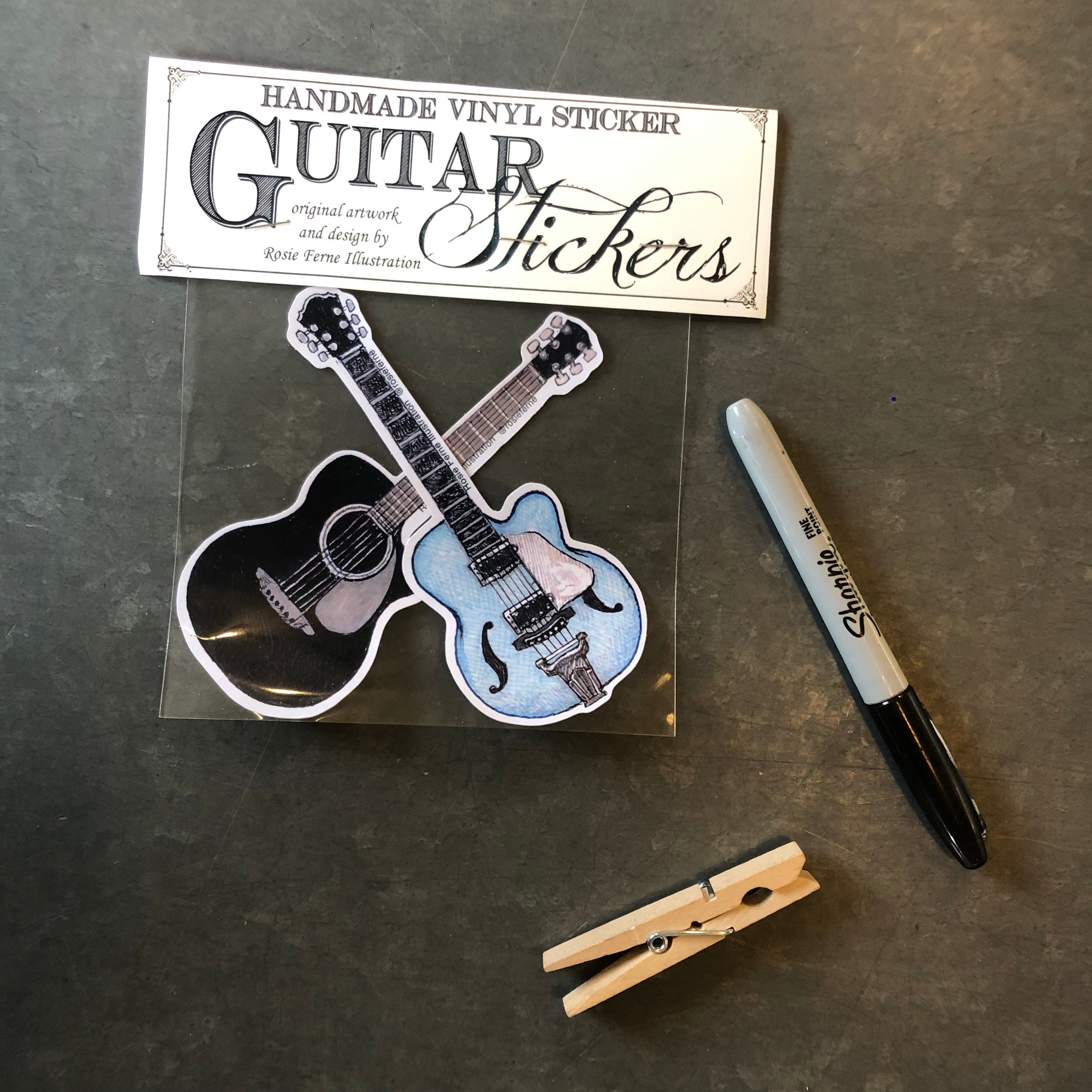 Guitar Sticker Pack 2 Vinyl Stickers With Acoustic Electric - Etsy