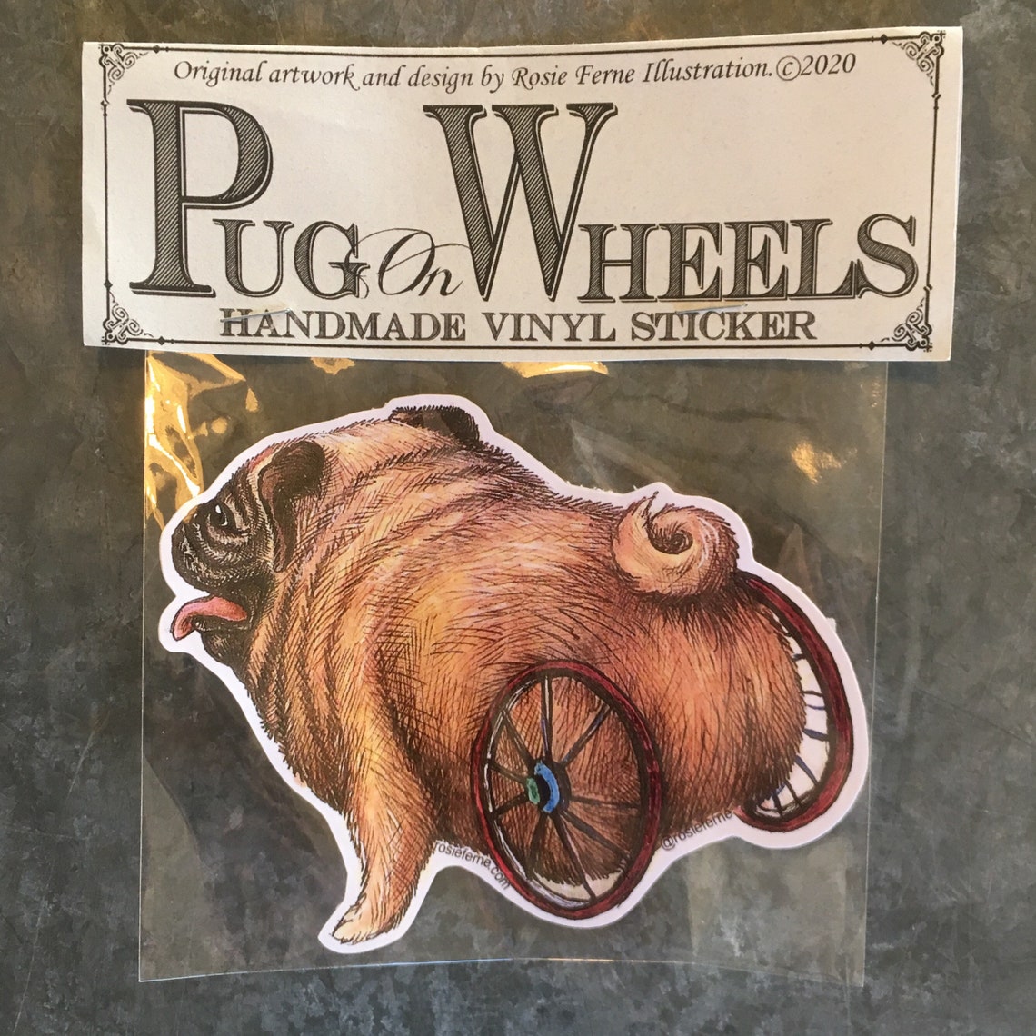 Pug on Wheels Handmade Vinyl Sticker Original Cute Pug Dog | Etsy