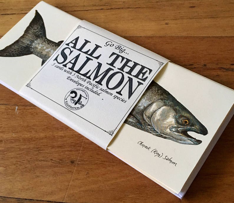 Salmon card set 5 card gift set with sockeye king coho | Etsy