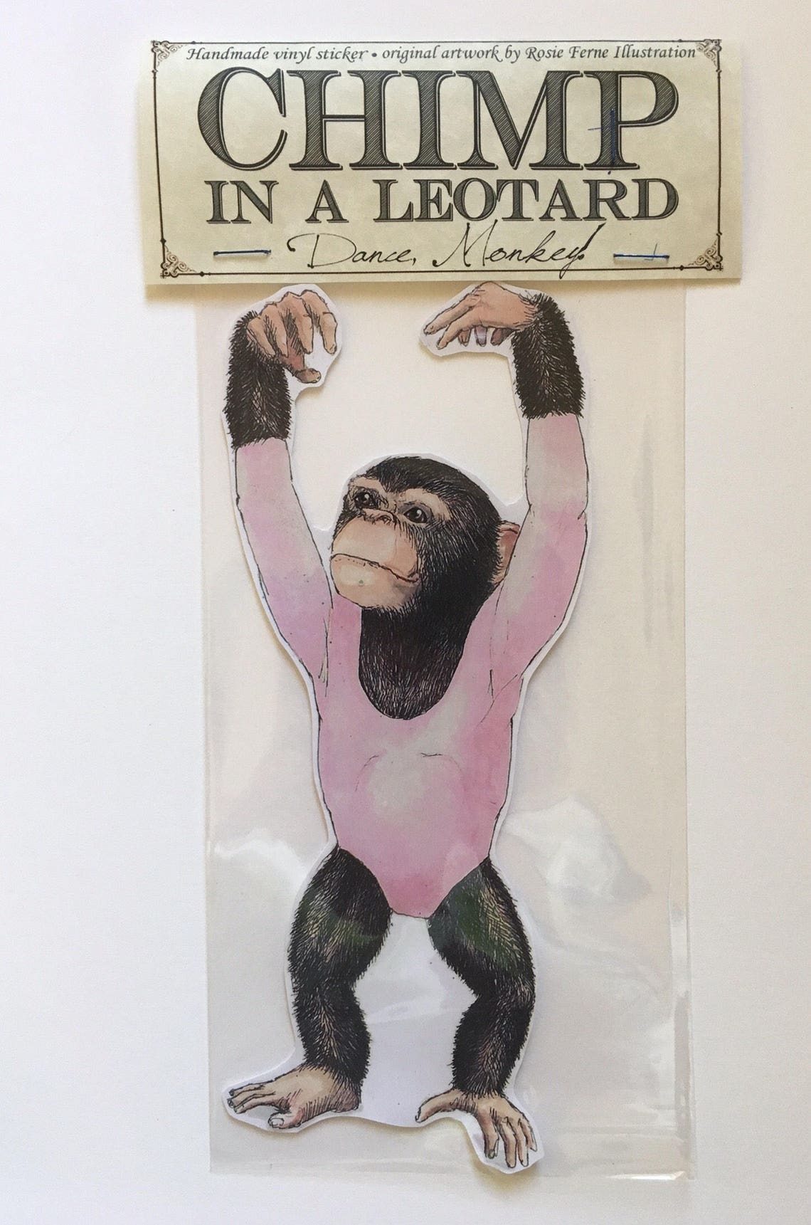 Chimp in A Leotard Handmade Vinyl Sticker, Dancing Monkey Ballerina ...