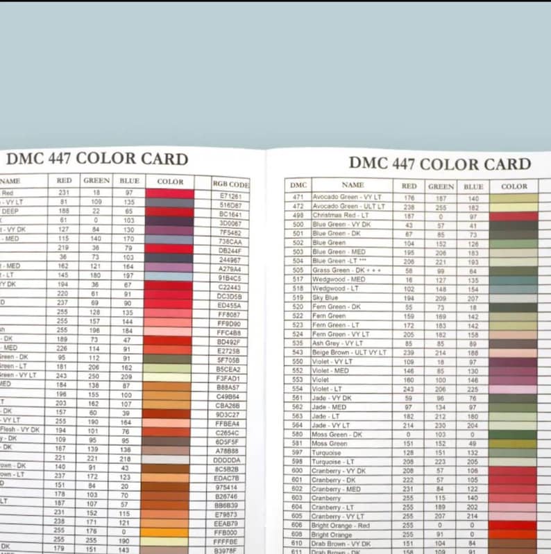 DMC Color Guide Booklet / 447 DMC Color Chart / Diamond Painting Color ...