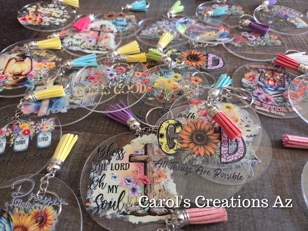 Large Christian Keychain With Tassel / Faith Keyring/ Bible Verse ...