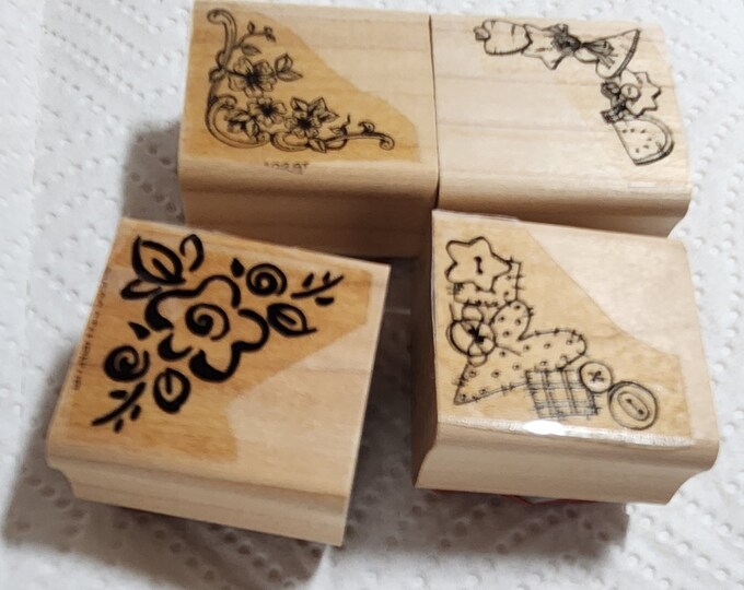 Wood Stamps / Rubber Stamps / Corner Stamps / Card Making / Craft ...