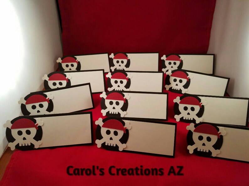 12 Pirate Place Cards / Skull and Cross Bones Place Cards / Pirate ...