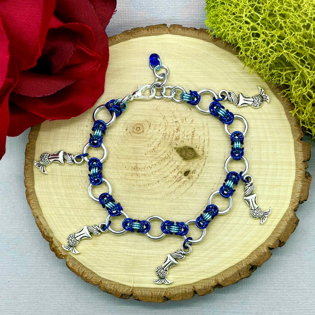 Chainmaille Bracelet With Mermaid Charms / Medieval Renaissance Costume ...