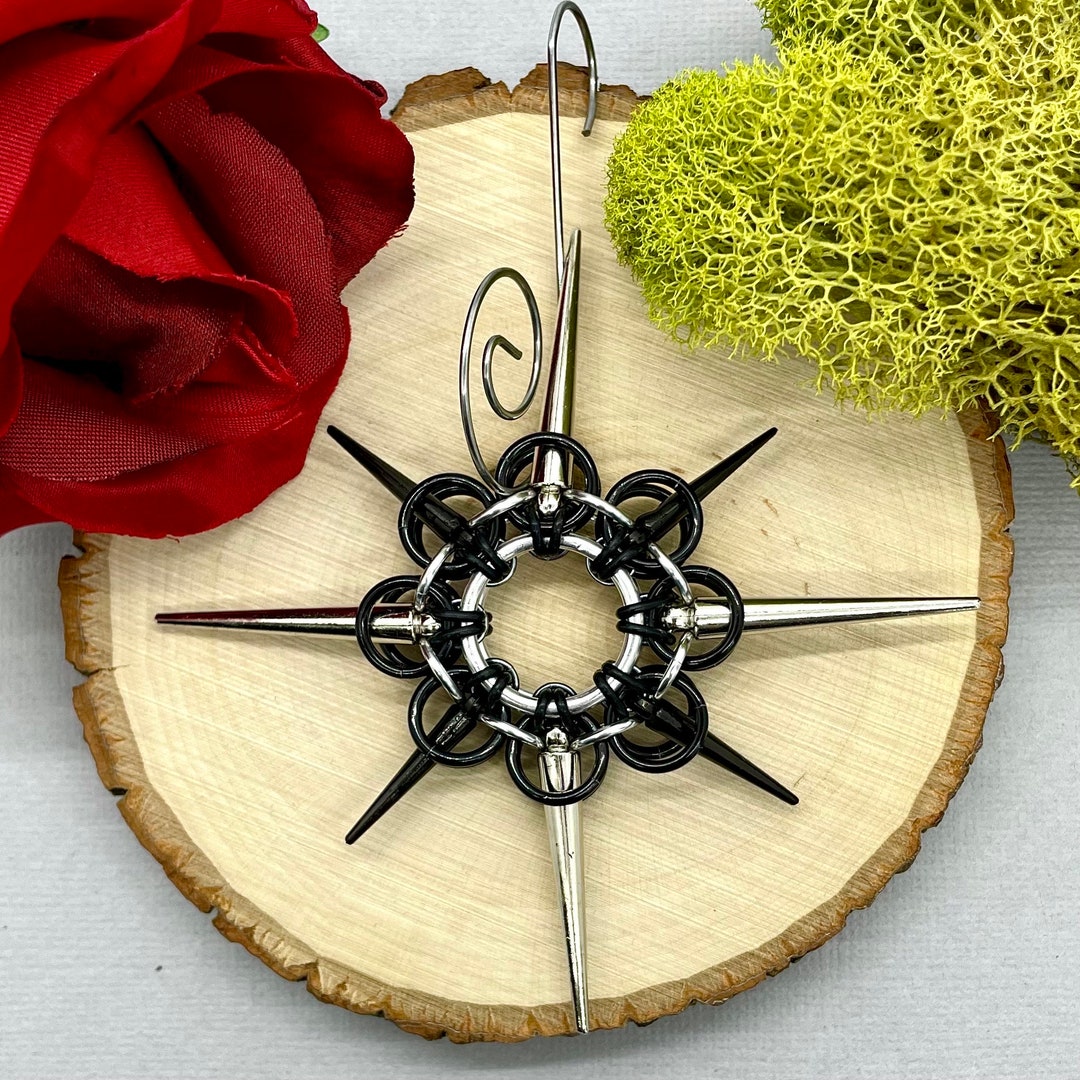 Silver and Black Chainmaille Spike Ornament / Chainmail Christmas ...