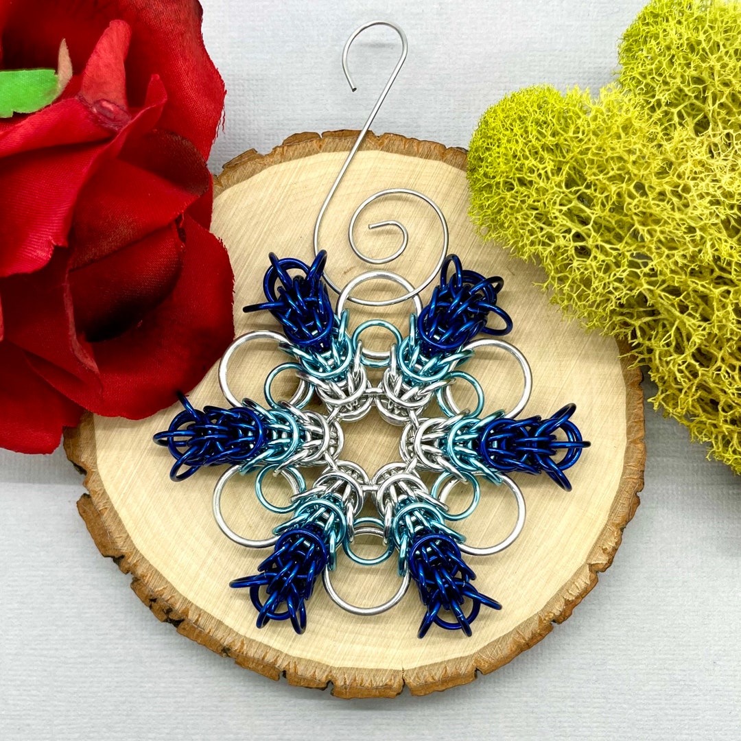 Blue Ombre Chainmaille Snowflake Ornament / Chainmail Christmas ...