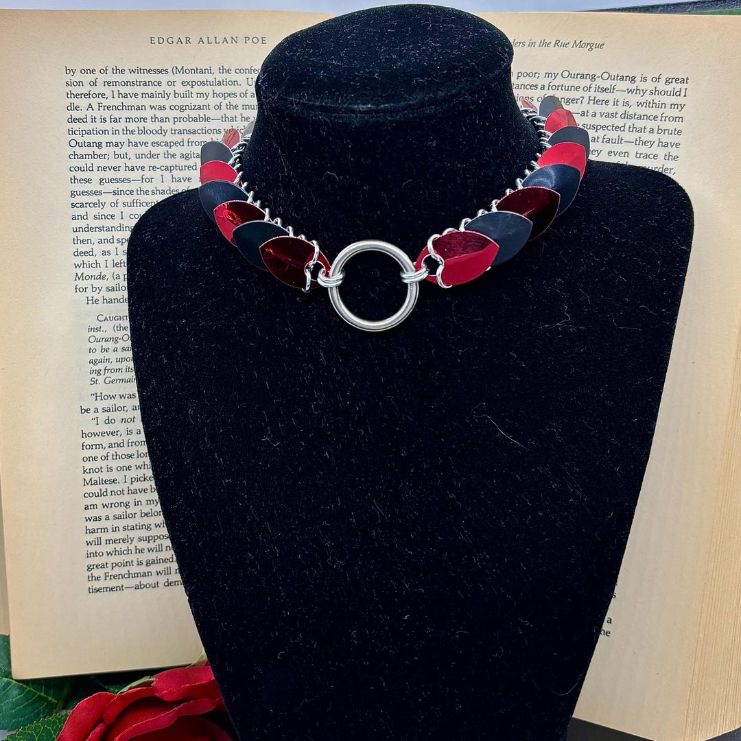 Scalemaille Choker With Red & Black Dragon Scales / Viking Chainmaille ...