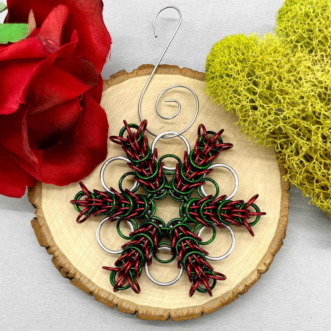 Red and Green Chainmaille Snowflake Ornament / Chainmail Christmas ...