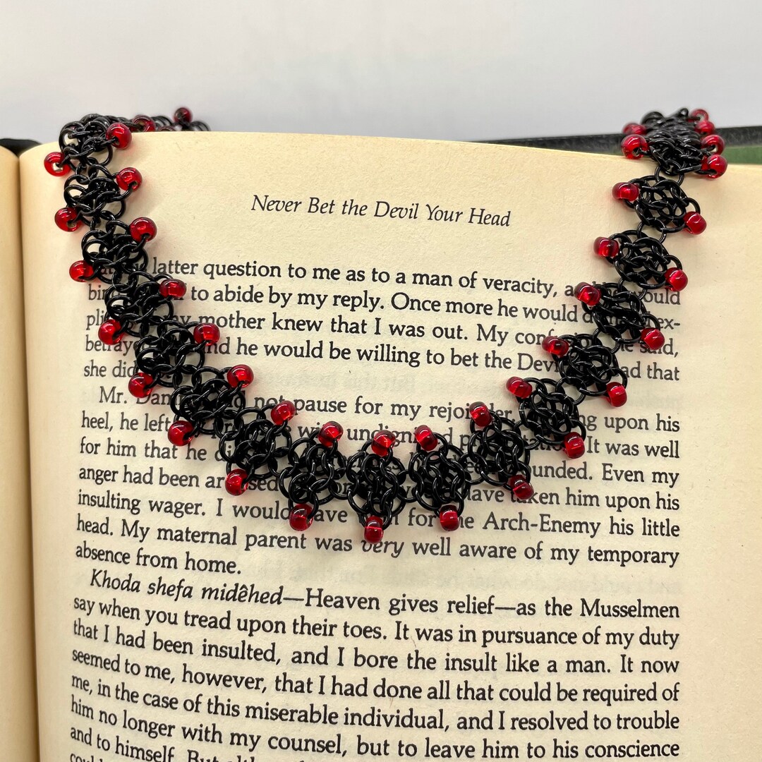 Black Chainmaille Lace Choker With Red Glass Beads / Viking Necklace ...