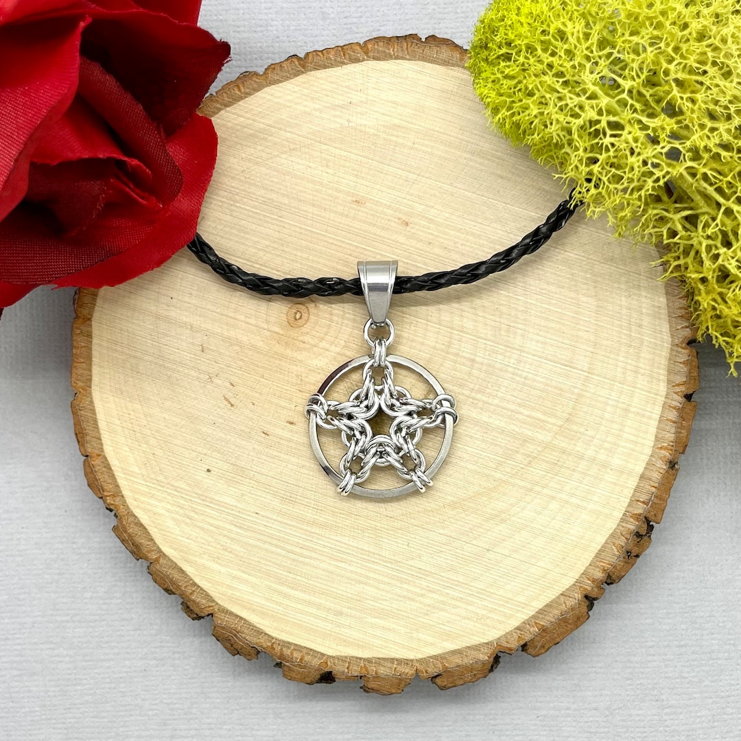 Chainmaille Star Pendant on Vegan Leather Cord / Medieval Renaissance ...