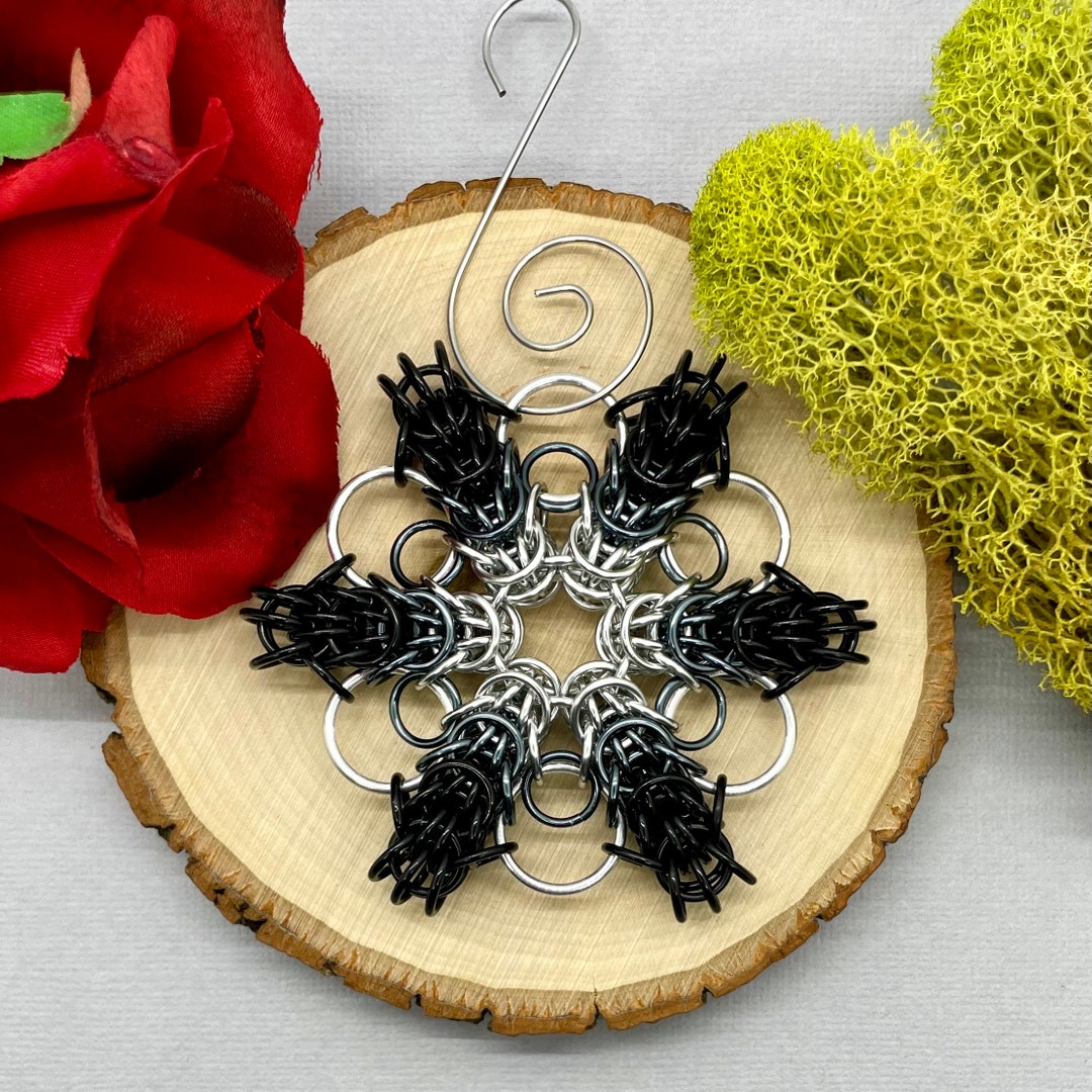 Black Ombre Chainmaille Snowflake Ornament / Chainmail Christmas ...