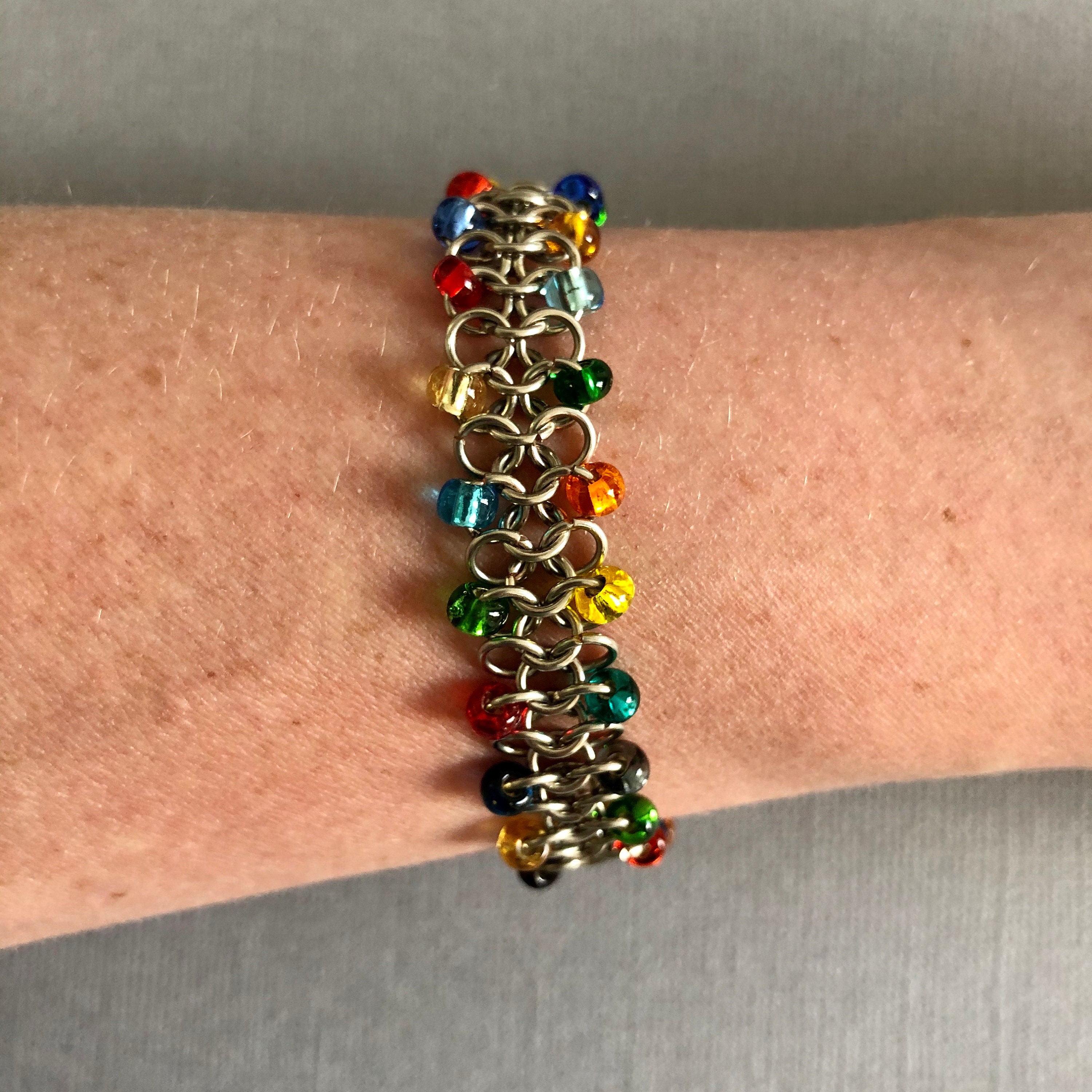 Rainbow Beaded Chainmaille Bracelet / Pride LGBTQ Bracelet / - Etsy