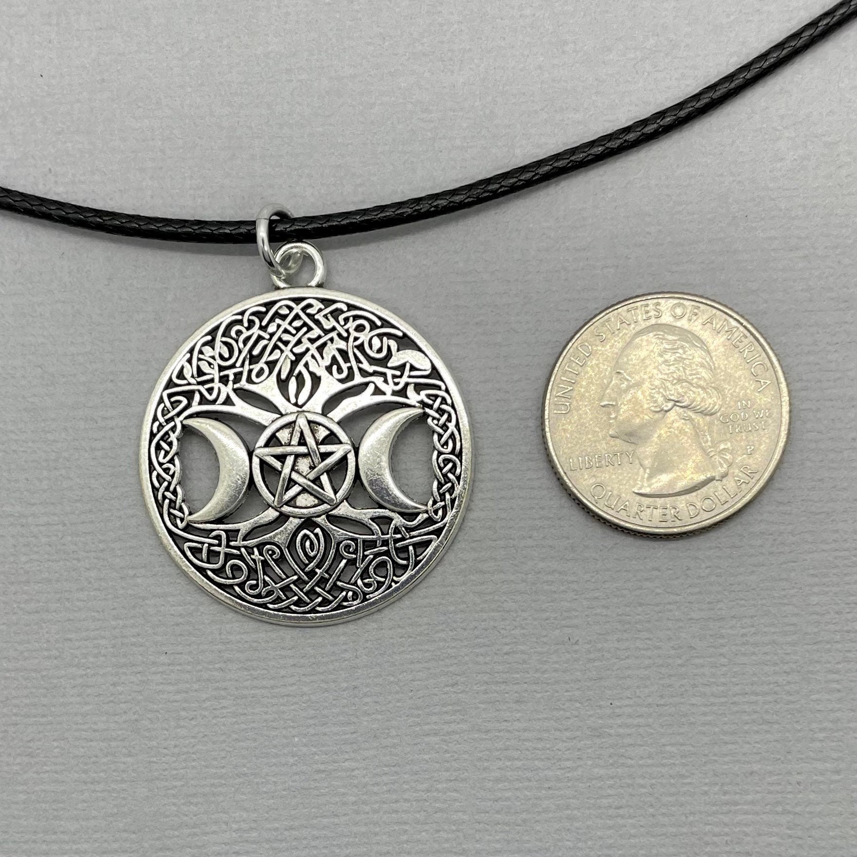 Triple Moon Tree of Life Pendant Vegan Leather Cord / Wiccan Gift for ...