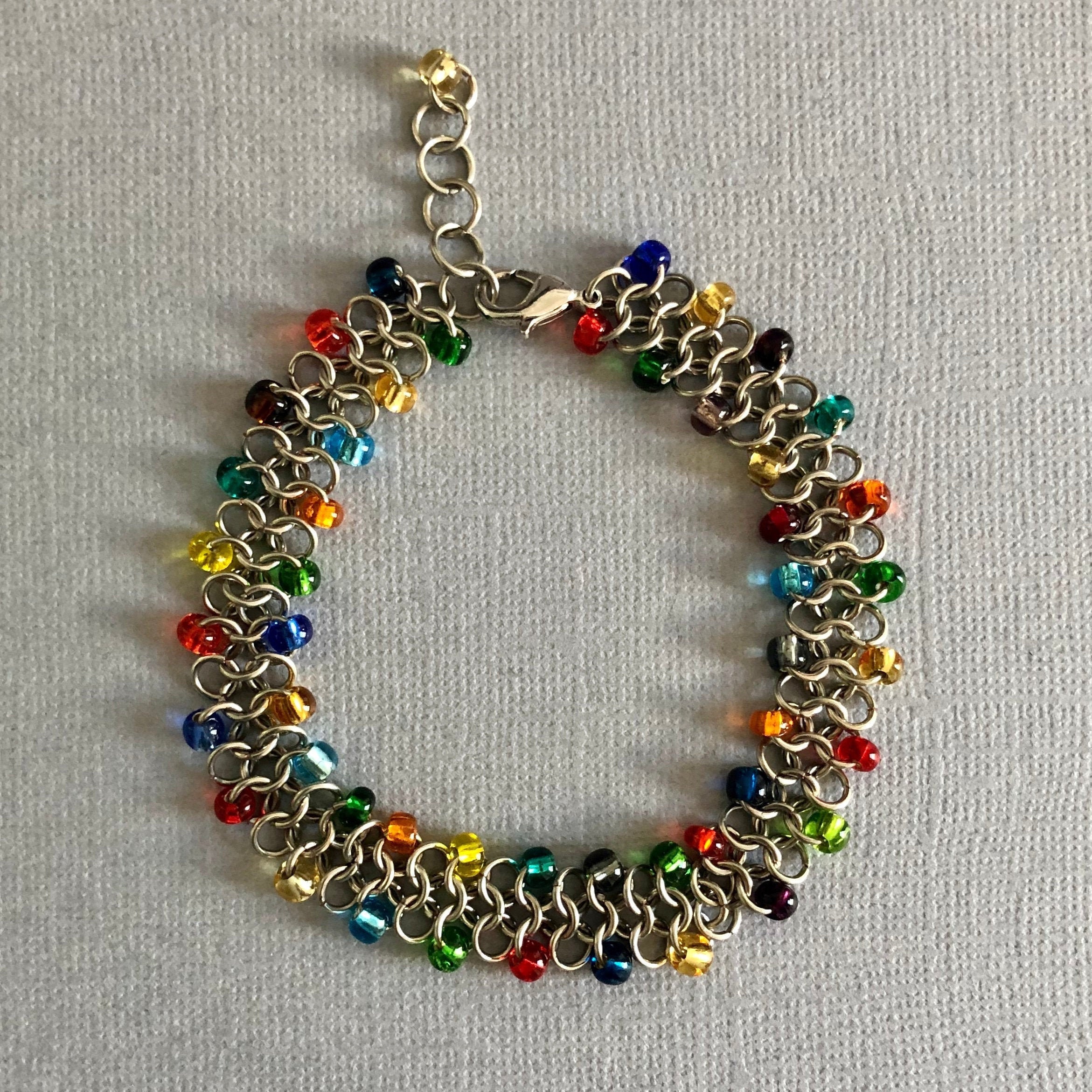 Rainbow Beaded Chainmaille Bracelet / Pride LGBTQ Bracelet / - Etsy