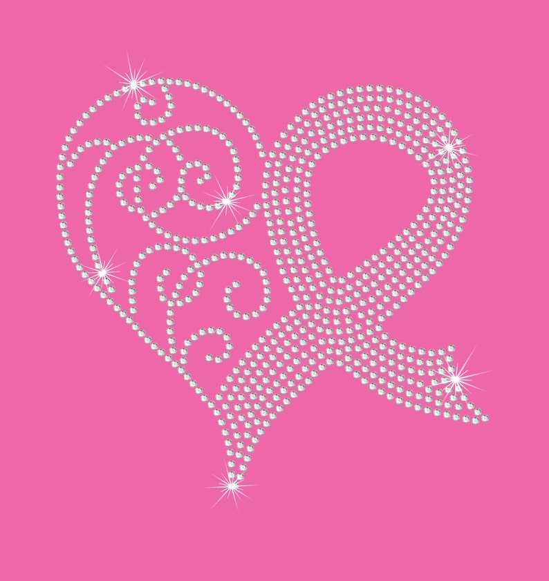 Breast Cancer Awareness Pink Ribbon Heart Rhinestone Bling Etsy