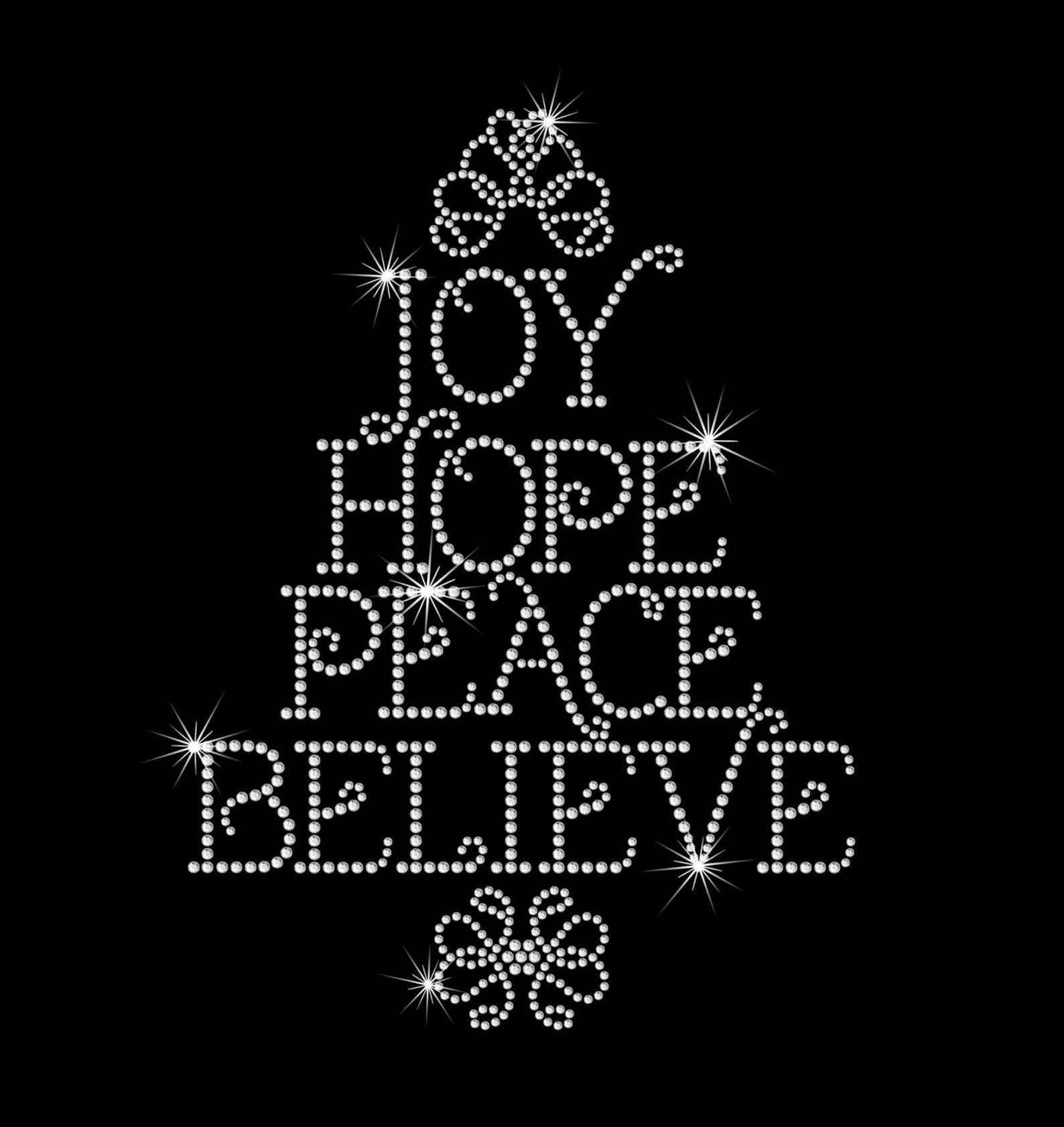 Joy Hope Peace Believe Tree Iron on Hotfix Rhinestone Bling | Etsy
