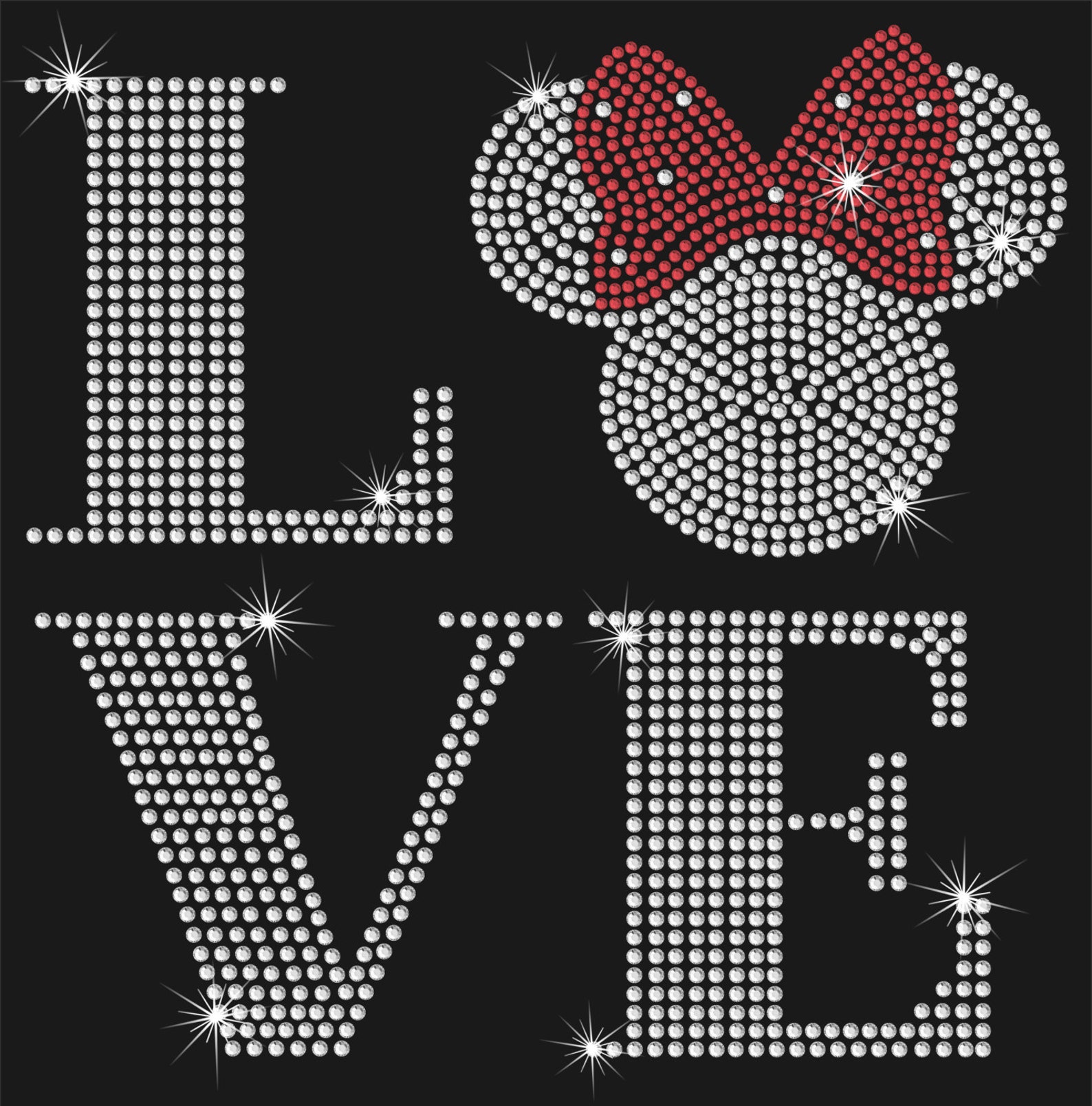 Love Minnie Mouse Inspired Rhinestone Square Bling Iron on Heat ...