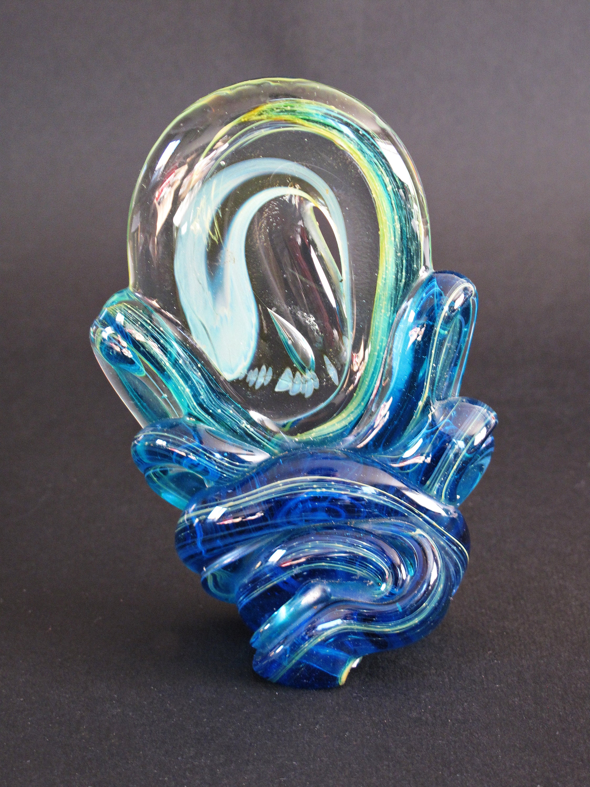 1970s Mdina Freeform Glass Sculpture in Mediterranean Blue , Free Form ...