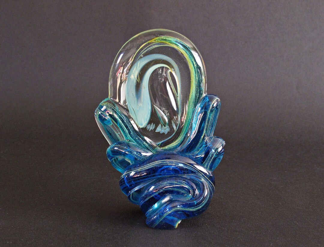 1970s Mdina Freeform Glass Sculpture in Mediterranean Blue , Free Form ...