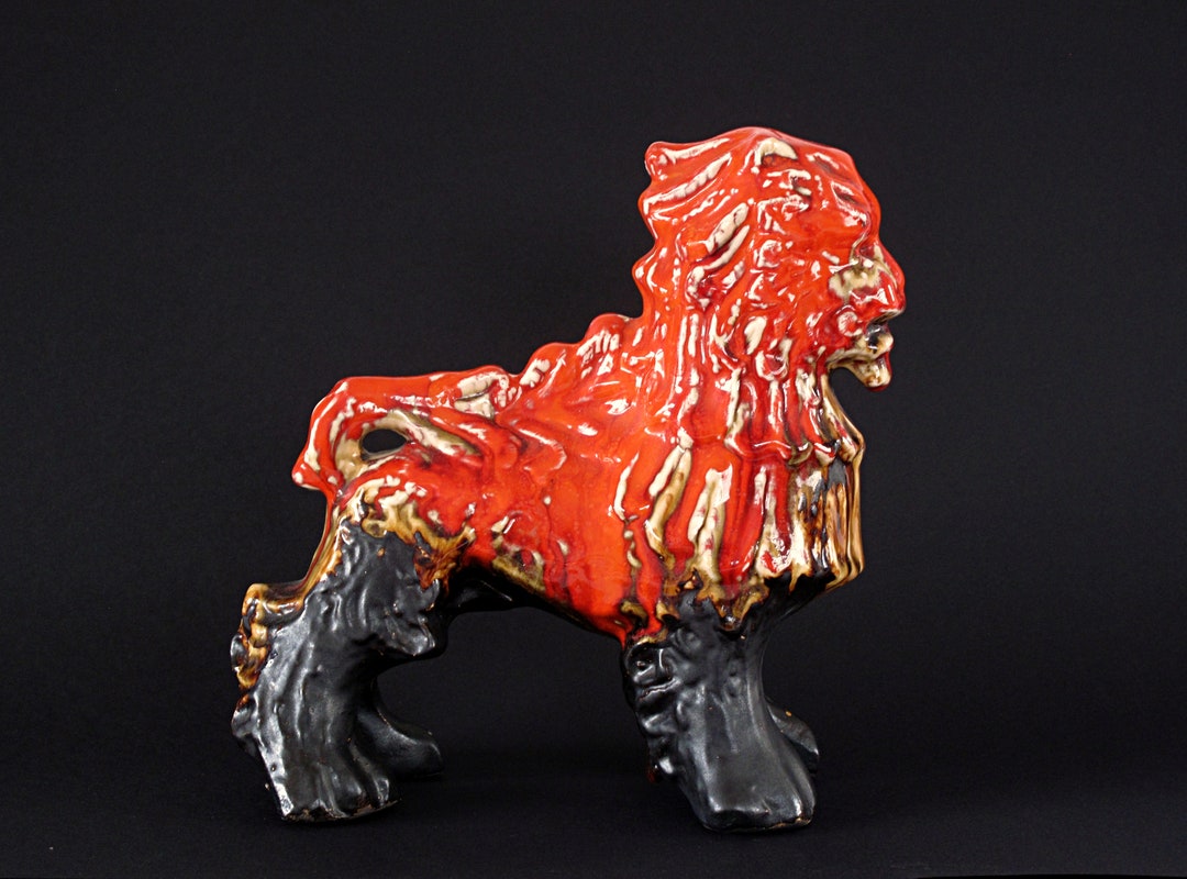 Large ERIC LEAPER Lion , Large Studio Pottery Drip Glaze Lion - Newlyn ...