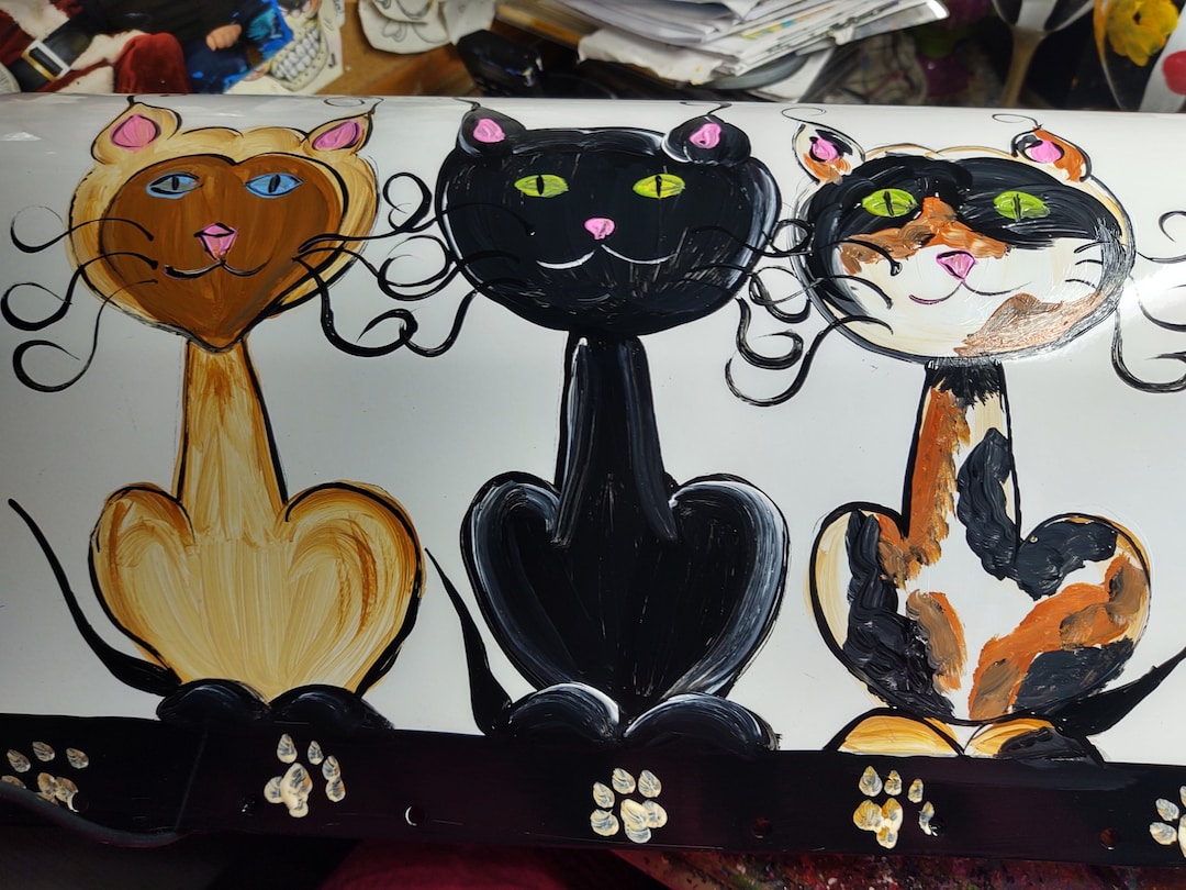 Hand Painted Mailbox: Trio of Cats - Siamese, Calico, Black - Etsy