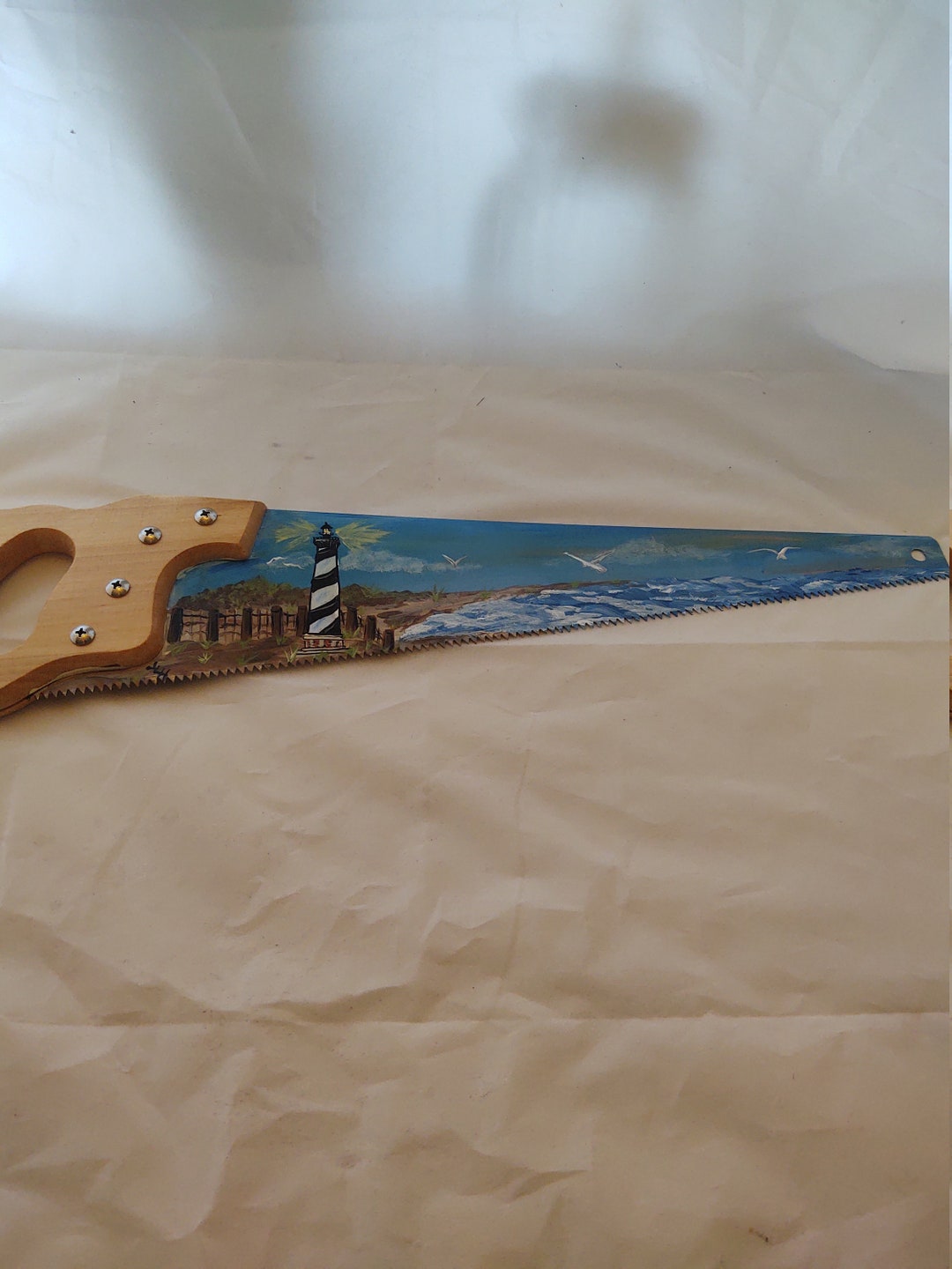 Hand Painted Cape Hatteras Lighthouse Saw - Coastal Ocean Art - Etsy