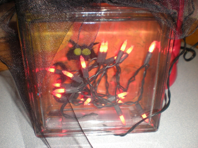 Origianal Hand Painted Lighted Halloween Glass Block. Black Cat/pumpkin ...