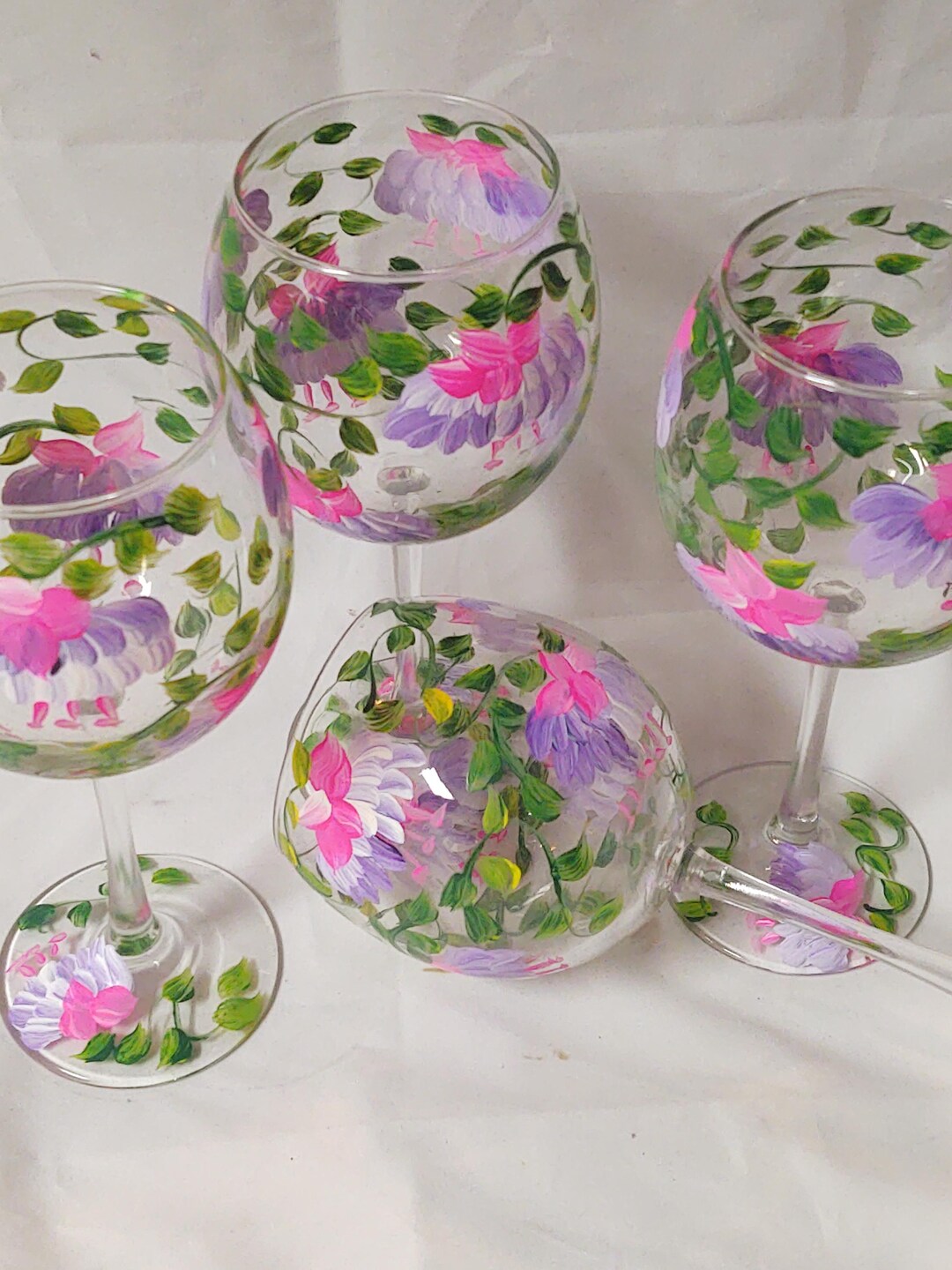 Hand Painted Wine Goblets: Fuchsia Design - Set of 4 - Made in USA - Etsy
